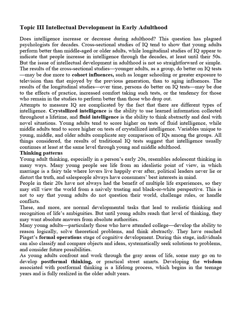 Topic Iii Intellectual Development In Early Adulthood Pdf