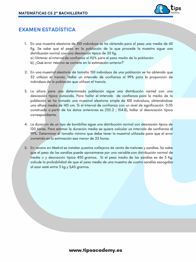 Examen-estadistica-2-bachillerato-CSS-2 | PDF