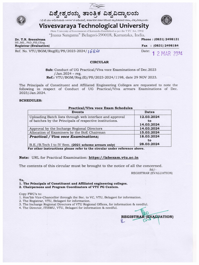 UG I To IV Sem Arrears Prac. | PDF