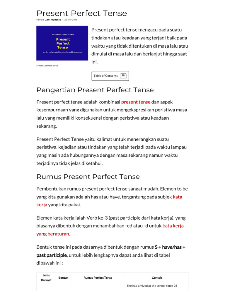 Present Perfect Tense - Pengertian, Rumus, Penggunaan, Ciri-Ciri Dan Time Signal | PDF | Seni ...