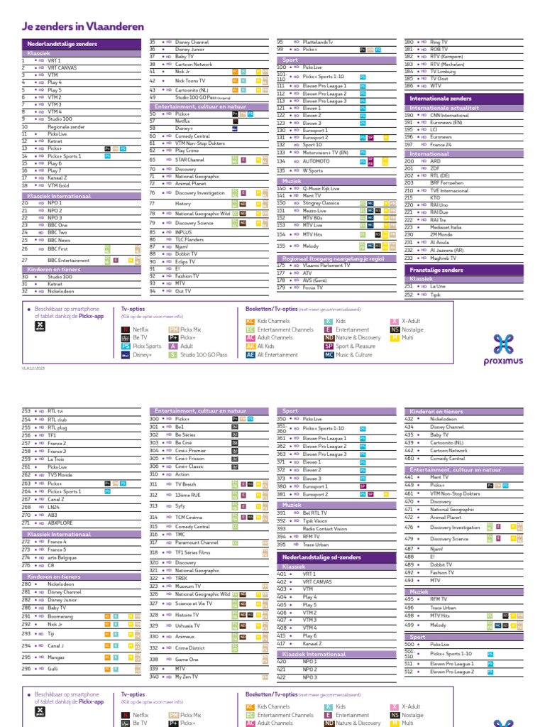 Proximus TV Zenderlijst Vlaanderen | PDF | Entertainment | Mass Media