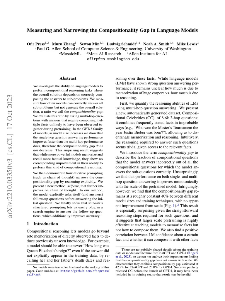 Measuring Compositionality Gap in LLMs | PDF