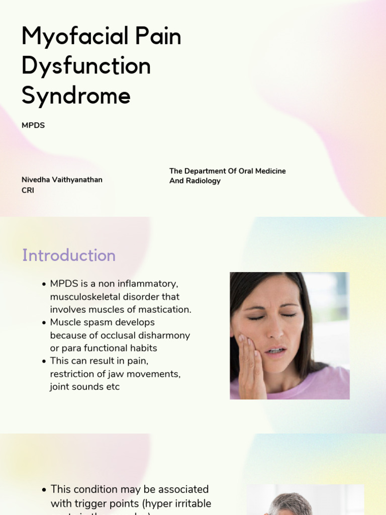 Myofascial Pain Dysfunction Syndrome Guide | PDF | Tooth | Mouth