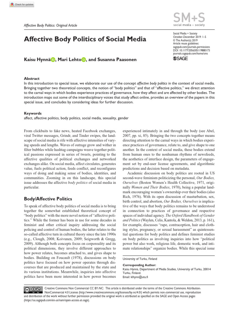 Hynna Et Al 2019 Affective Body Politics of Social Media | PDF | Social ...