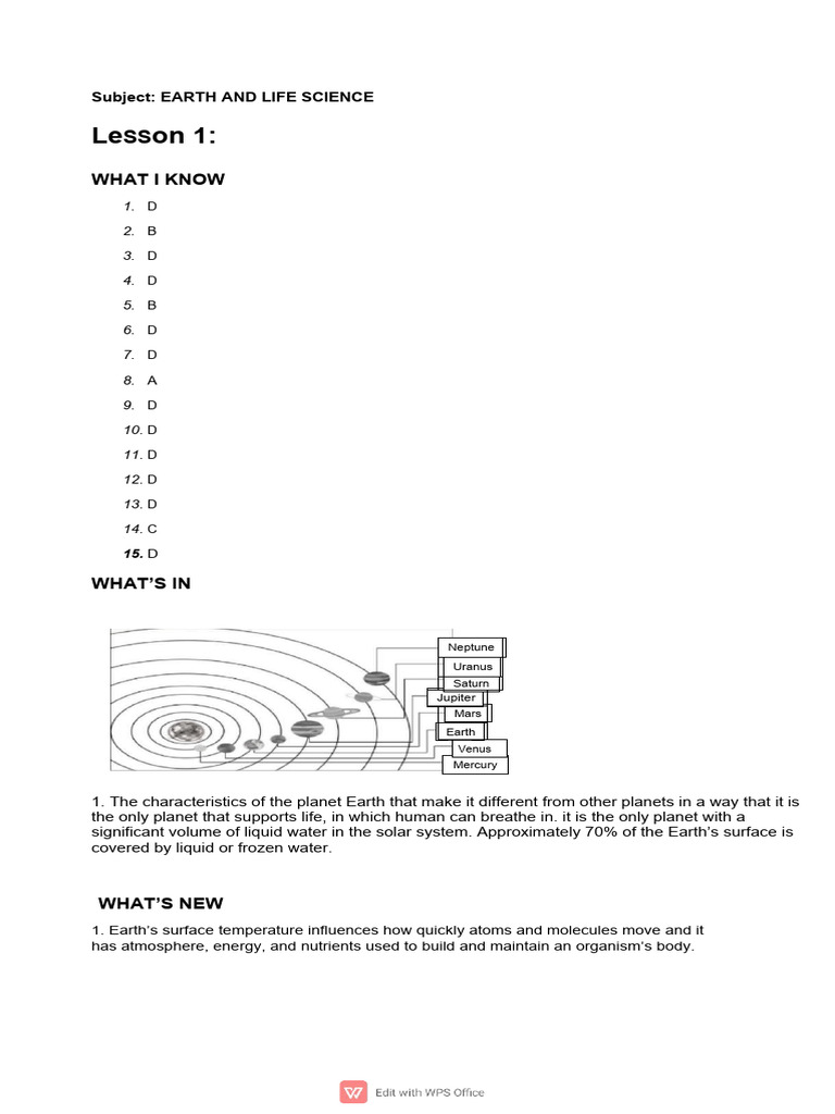 Earth and Life Science done | PDF | Planets | Earth