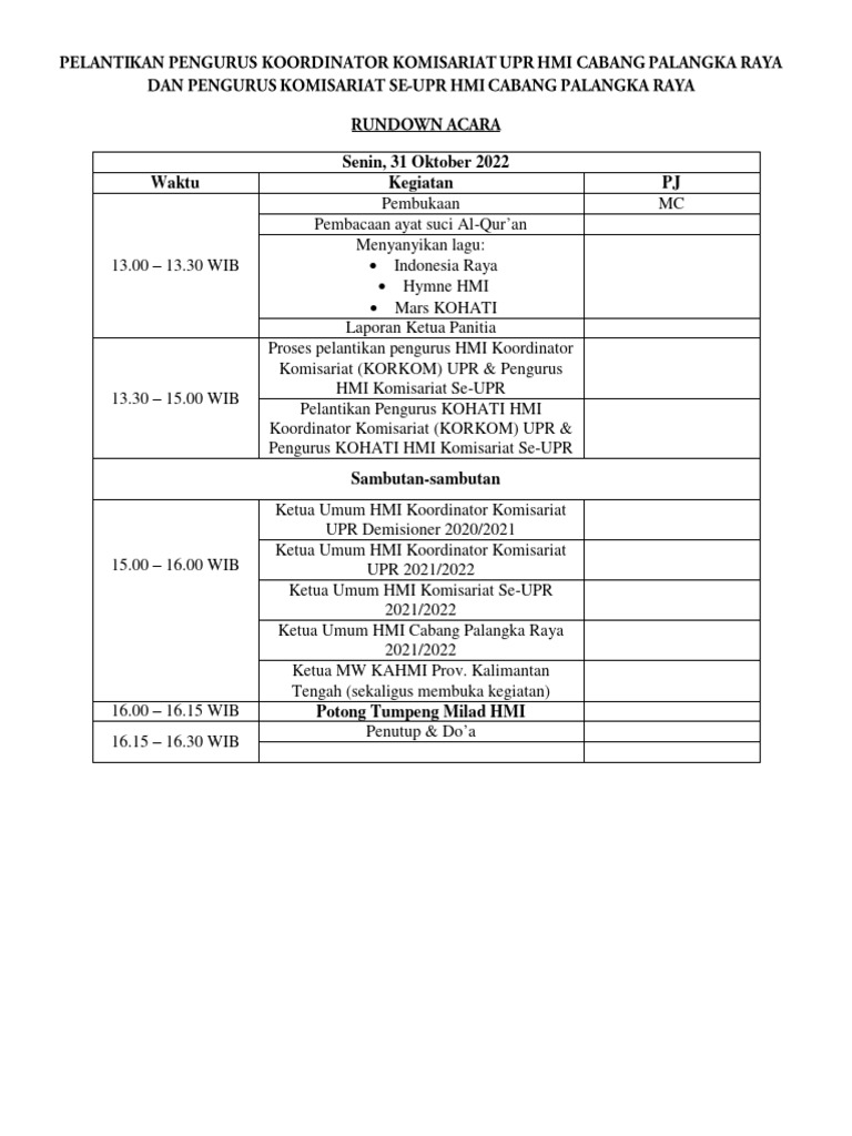 Rundown Acara Pelantikan | PDF