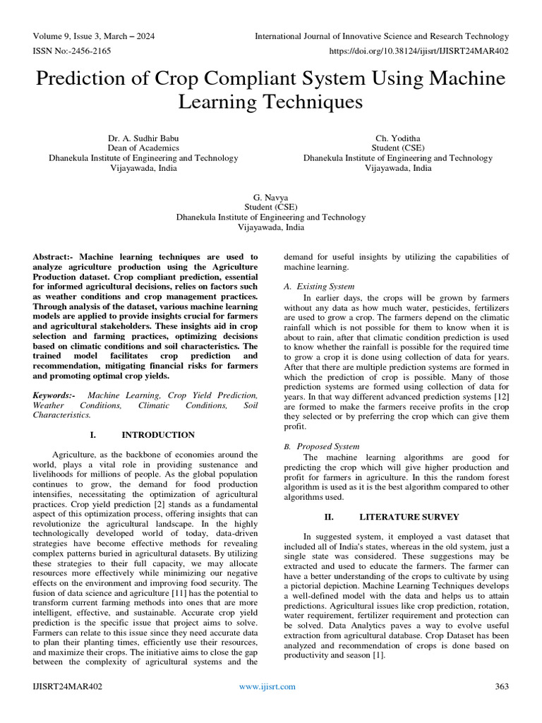 Machine Learning for Crop Prediction | PDF | Machine Learning | Regression Analysis