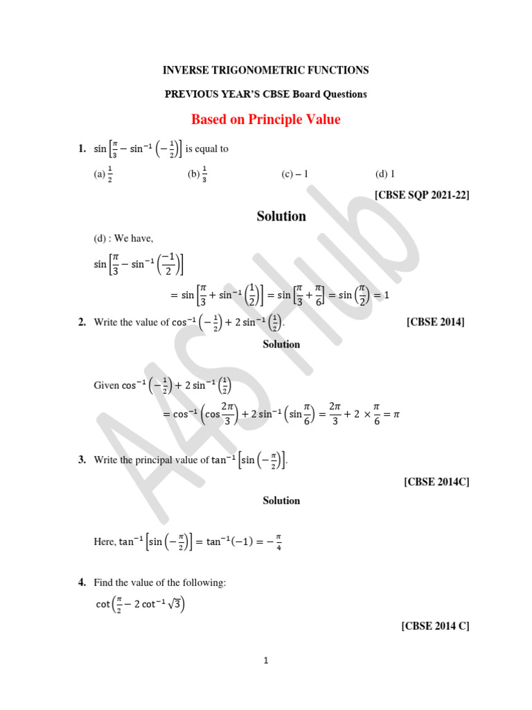 Inverse Trigonometric Functions Pdf Trigonometric Functions Geometry
