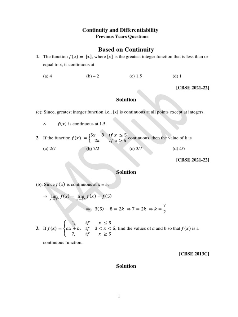 Continuity And Differentiability Pdf Function Mathematics Mathematics 