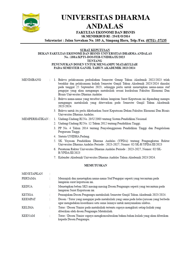 SK Mengajar Ganjil 23:24 | PDF