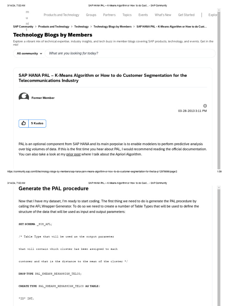 SAP HANA PAL - K-Means Algorithm or How To Do Cust... - SAP Community-M | PDF | Cluster Analysis ...