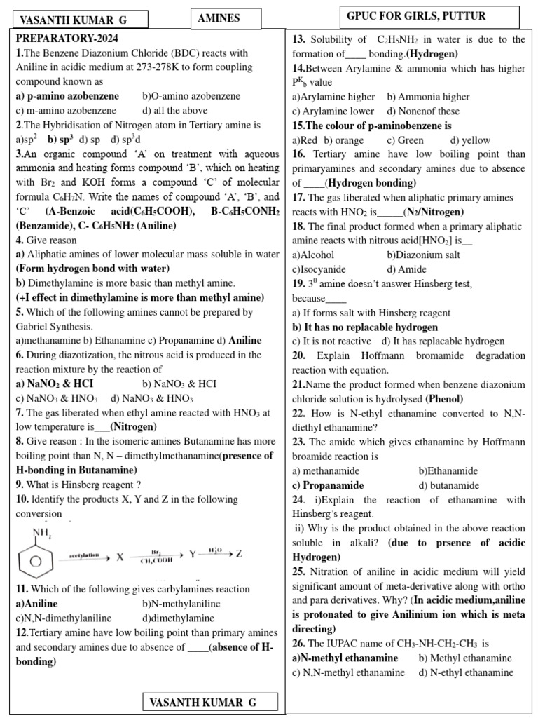 All District Preparatory Questions Final | PDF | Amine | Ligand