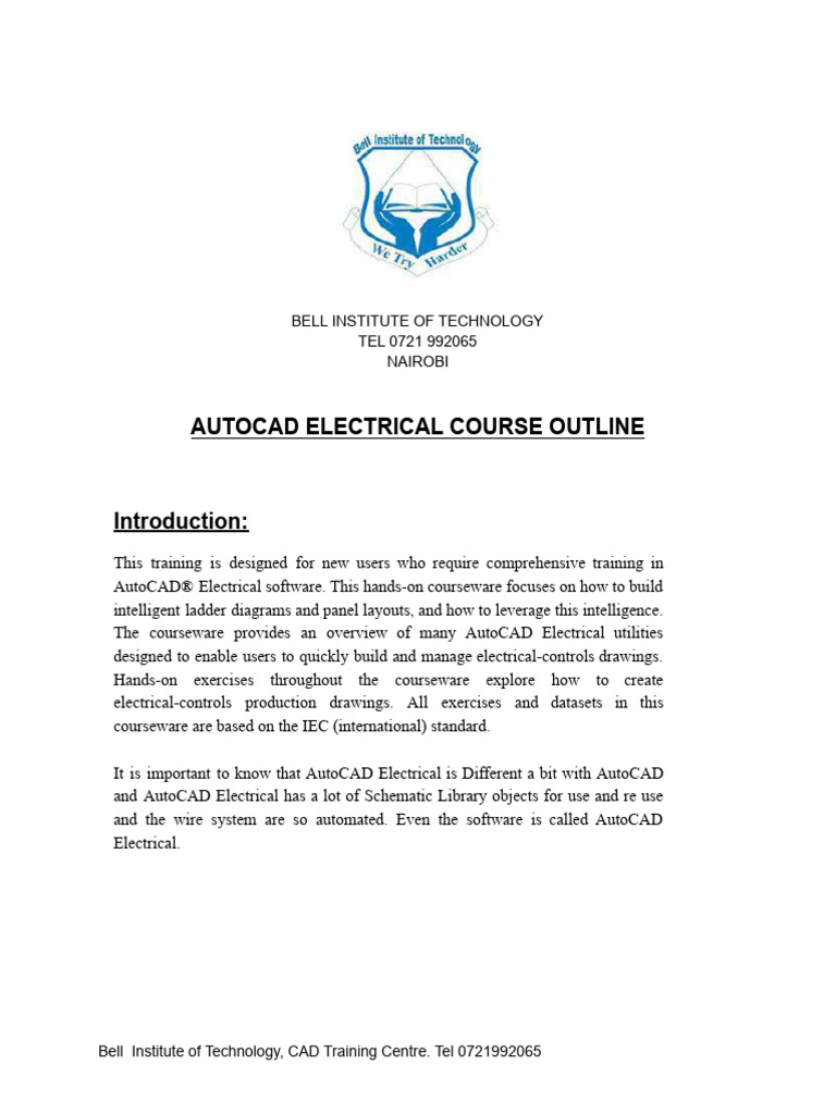 Autocad Electrical Course Outline | PDF | Auto Cad | Computer Aided Design