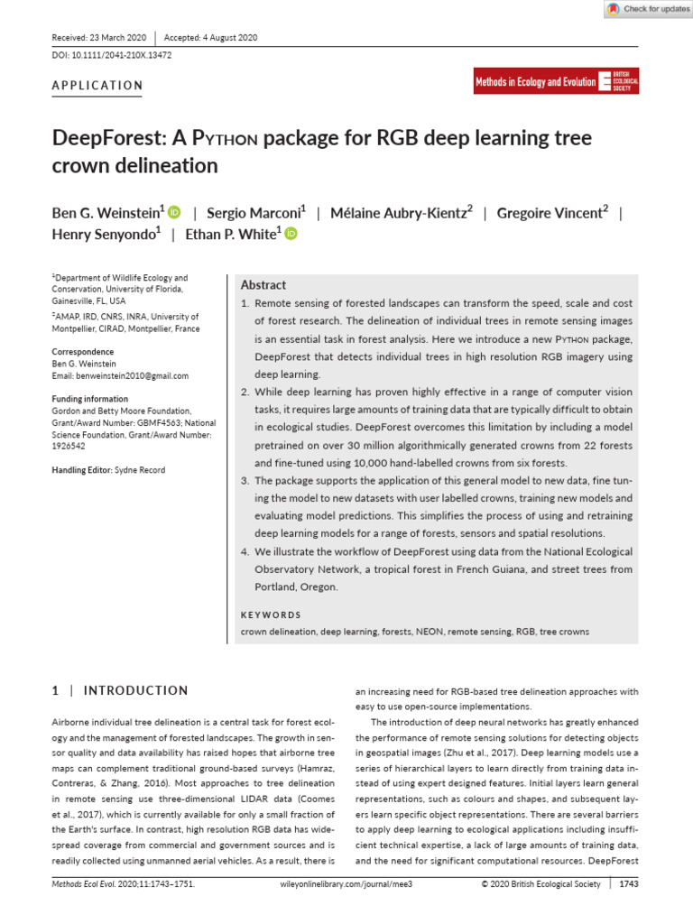 Methods Ecol Evol - 2020 - Weinstein Deepforest | PDF | Deep Learning | Remote Sensing