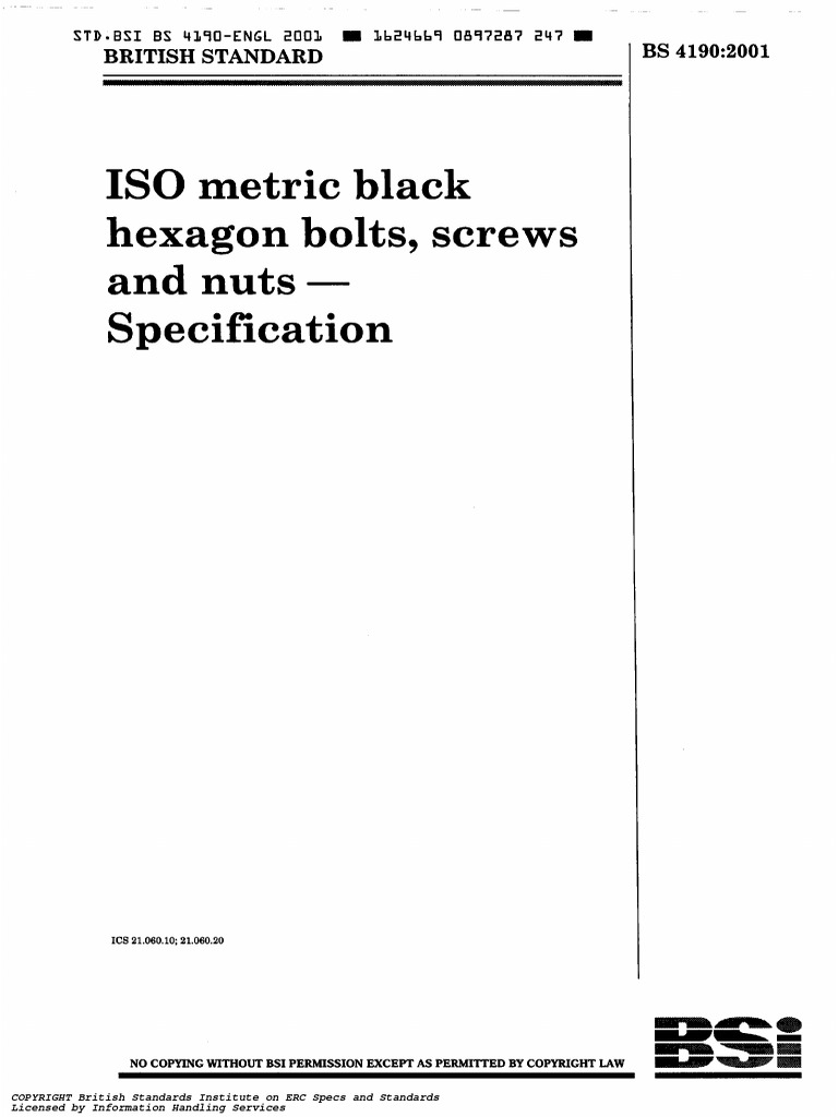 BS 4190 2001 | PDF | Screw | Secondary Sector Of The Economy