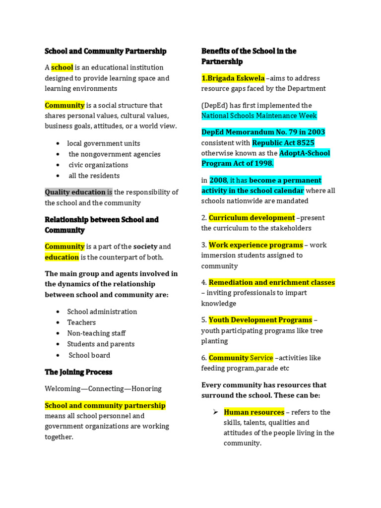School And Community Partnership Pdf Schools Community