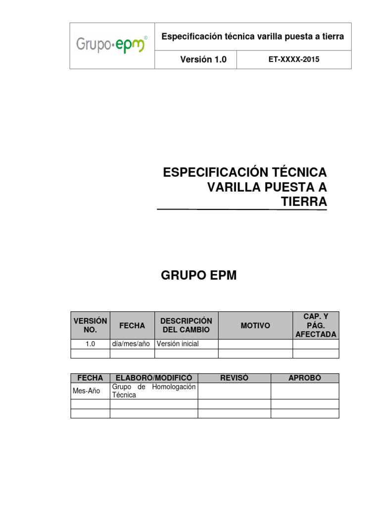 Especificación Varilla a Tierra EPM | PDF | Cobre | Acero