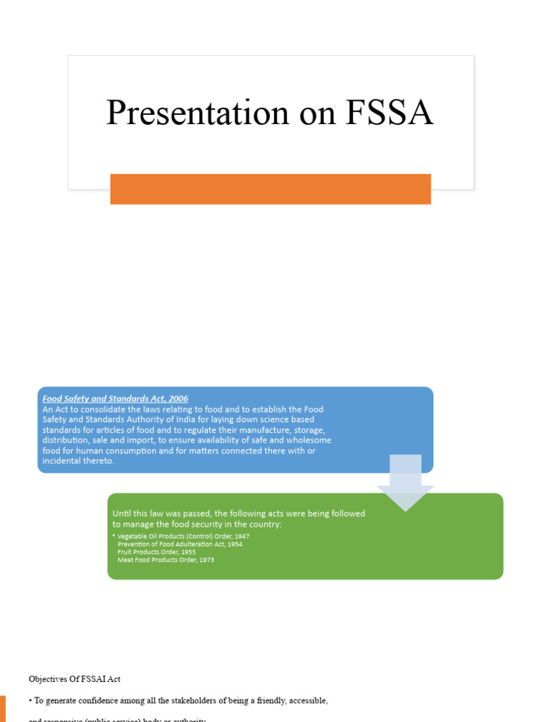 Presentation On FSSA | PDF | Food Safety | Organic Foods