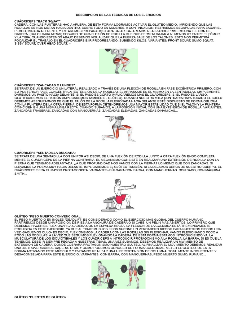 Descripcion D Las Tecnicas de Los Ejercicios | PDF | Hombro | Codo