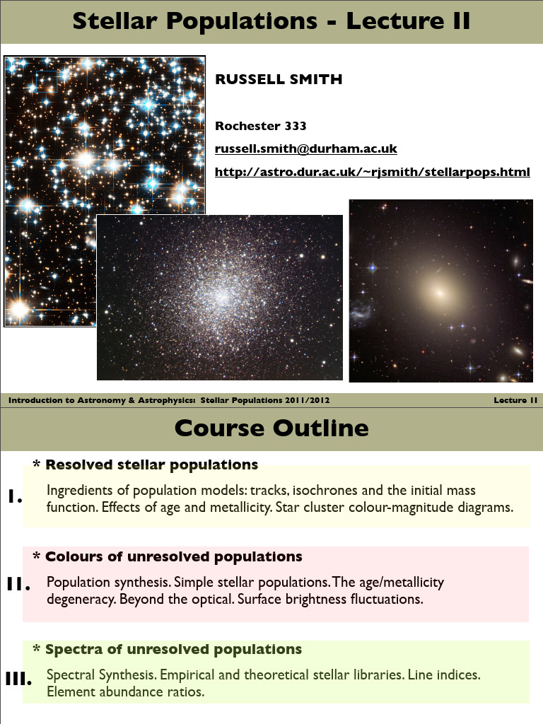 Stellar Populations in Astronomy 2011/12 | PDF | Stars | Astronomy