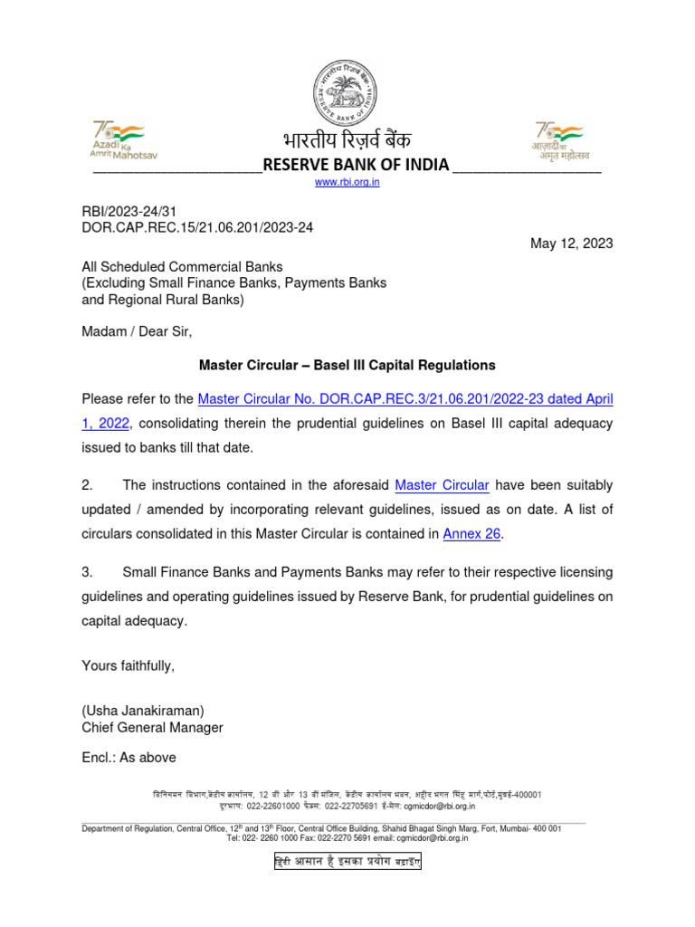 Master Circular on Basel III Regulations | PDF | Capital Requirement ...