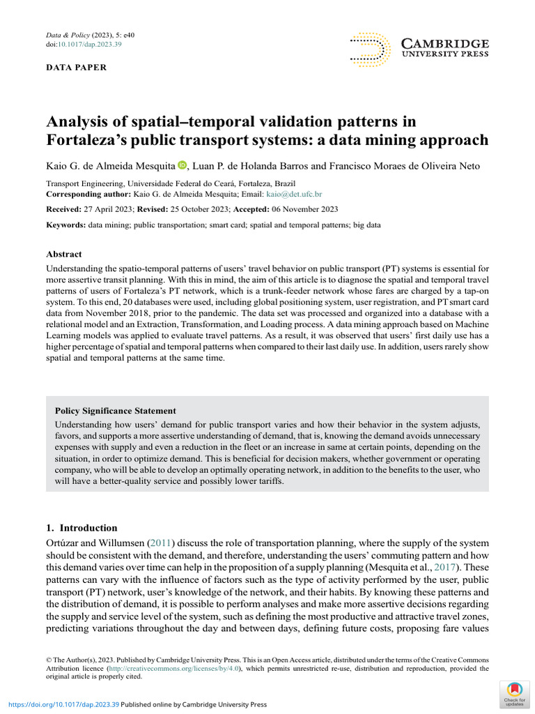 Analysis Of Spatialtemporal Validation Patterns In Fortalezas Public Transport Systems A Data 2005