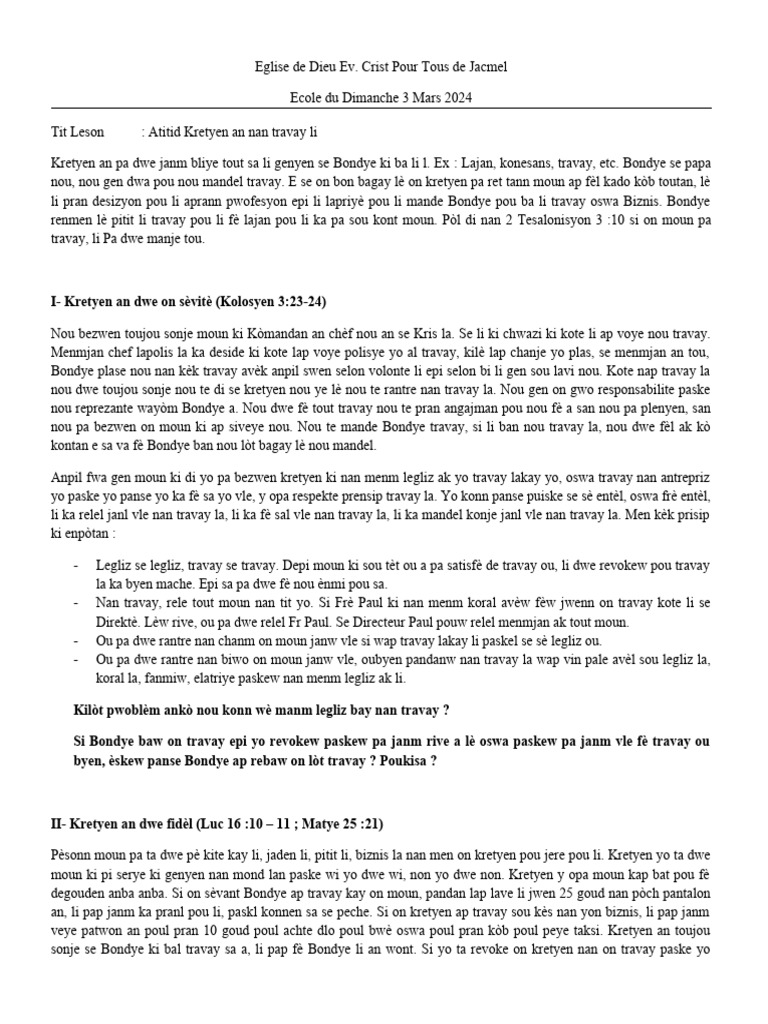 ecole du Dimanche 3 Mars | PDF