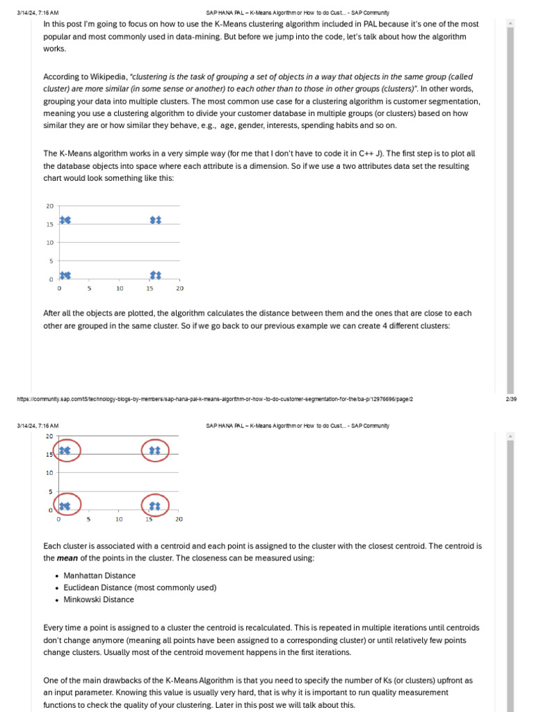 SAP HANA PAL – K-Means Algorithm or How to do Cust... - SAP Community-P | PDF | Cluster Analysis ...