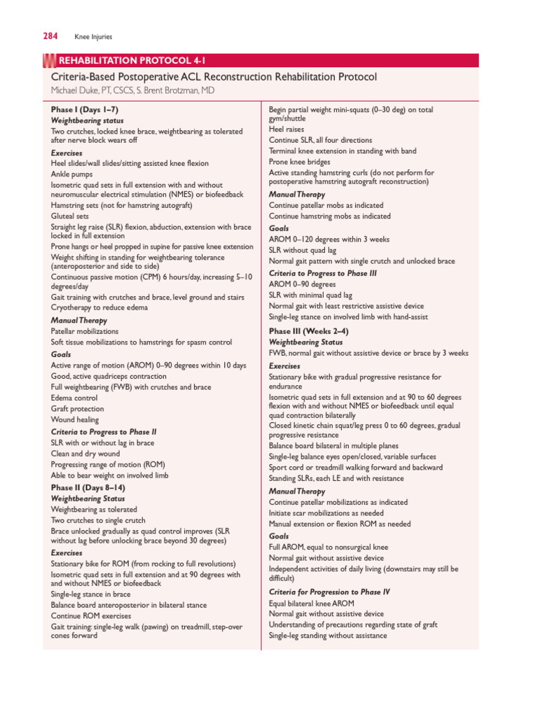Postoperative ACL Reconstruction Rehabilitation Protocol | PDF ...