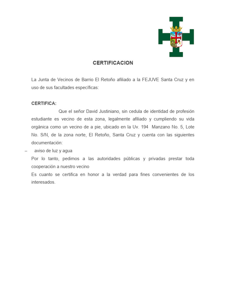 CERTIFICACION Junta Vecinal Mario | PDF | Política | Derecho