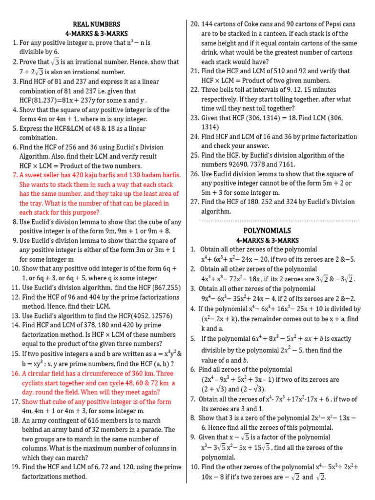 Real Numbers and Polynomials Problems | PDF | Speed | Equations