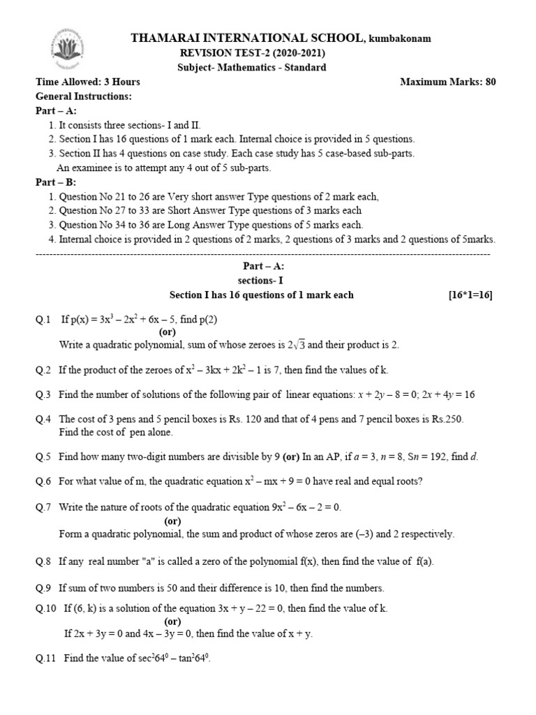 Class x Maths Qp Model | PDF | Circle | Sphere