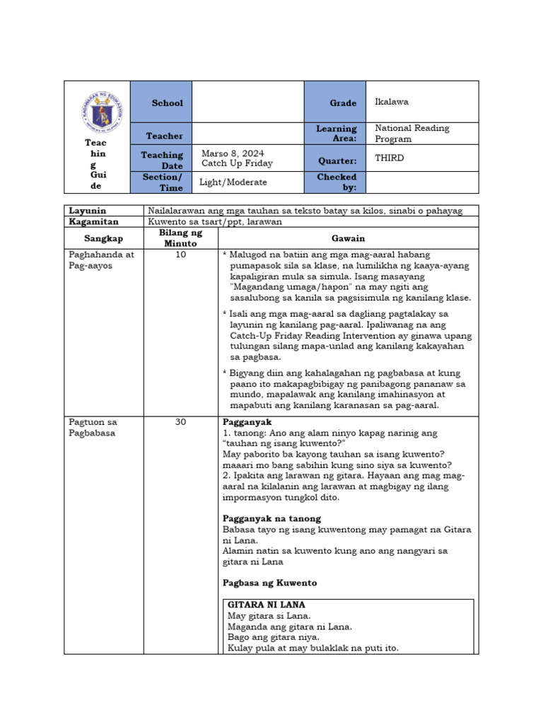 Filipino Grade 2 CATCH UP MARCH 15 | PDF