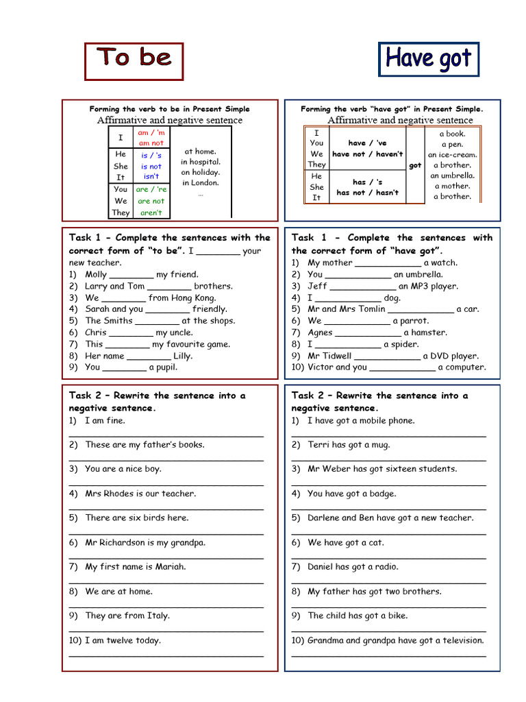 Present Simple: "Have Got" and "To Be" Exercises | PDF