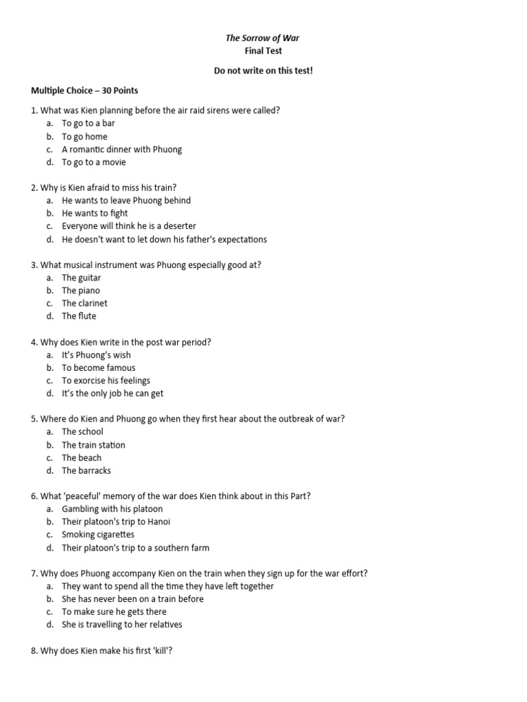 Unit Test For The Sorrow of War | PDF