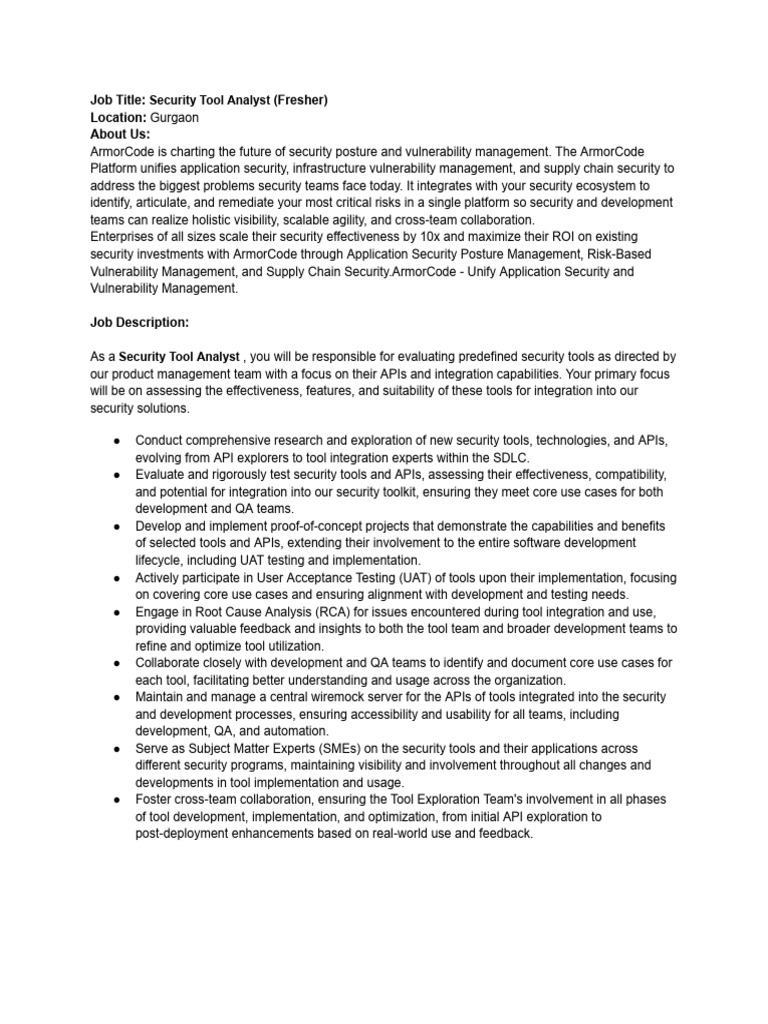 JD Security Tool Analyst | PDF | Vulnerability (Computing) | Securities