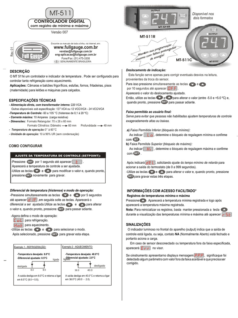MT-511 Controlador Digital | PDF | Termostato | Engenharia Elétrica