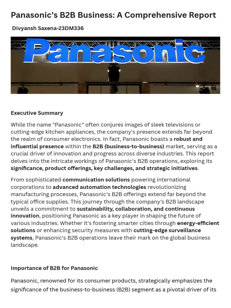 Panasonic's B2B Business A Comprehensive Report | PDF | Innovation ...