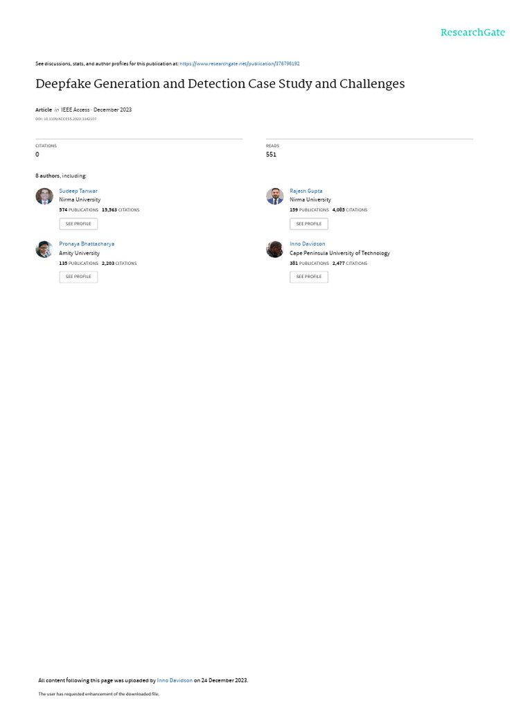 Deepfake Generation and Detection Case Study and Challenges | PDF ...
