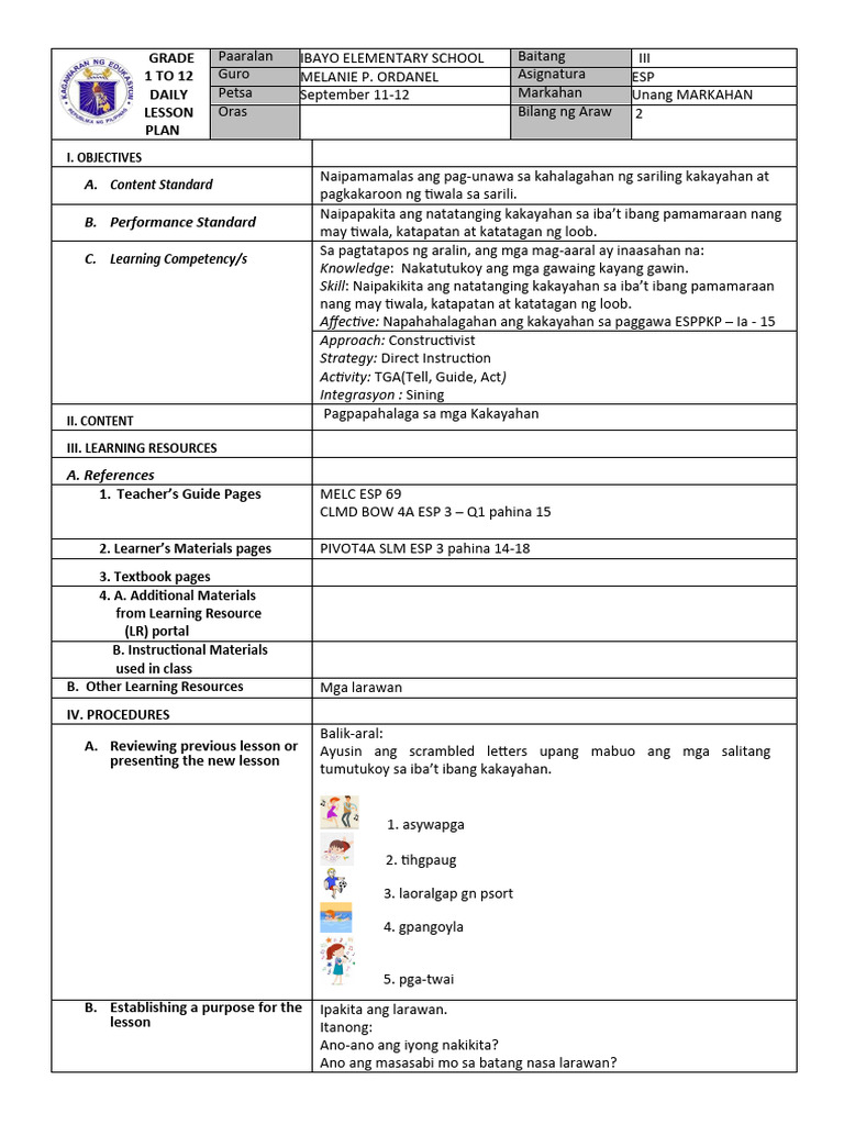 DLP - Esp 3 - Q1 WK3 | PDF