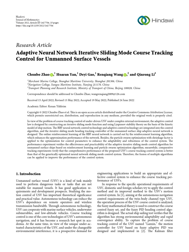 自适应神经网络迭代滑膜航向控制sci Pdf Control Theory Artificial Neural Network 