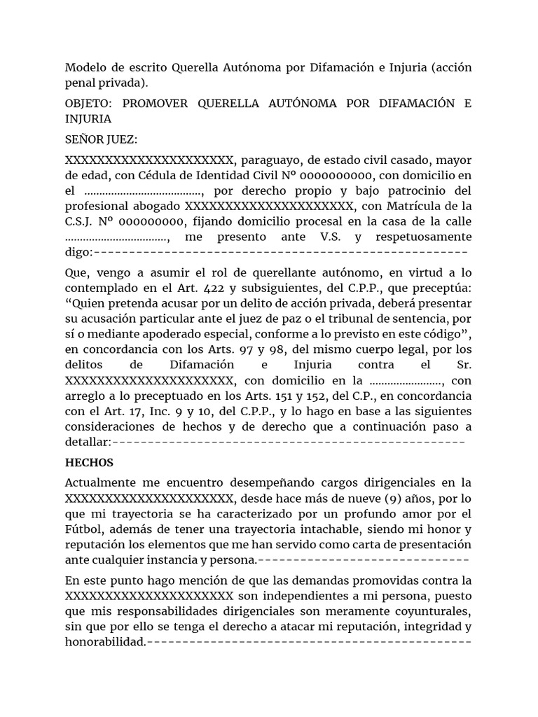 Modelo de Querella | PDF | Queja | Ley común Modelo de Querella | PDF | Queja | Ley común