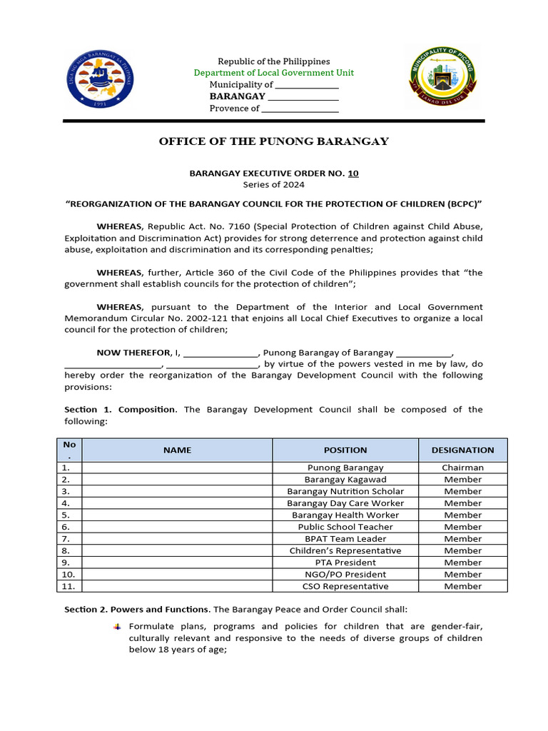 BCPC Executive Order | PDF | Justice | Crime & Violence