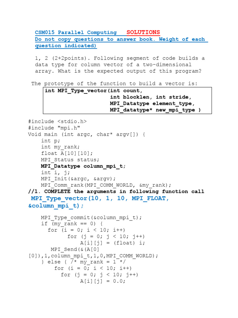 MPI Programming: Code Solutions and Debugging | PDF | Computer Science ...
