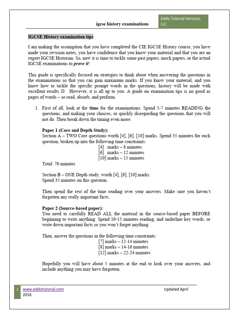 IGCSE History Exam Strategies Guide | PDF | Question | Knowledge
