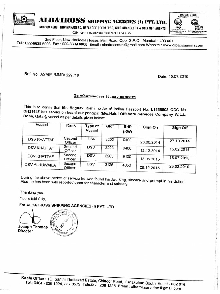 AMSA_Sea_Service_Letter_Format | PDF