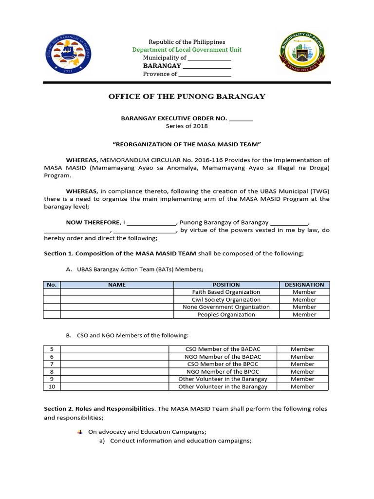MASA MASID Executive Order | PDF | Public Sphere | Government