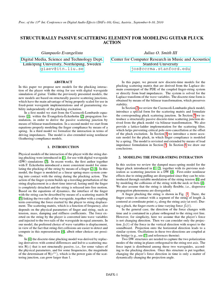 Structurally Passive Scattering Element For Modeling Guitar Pluck ...