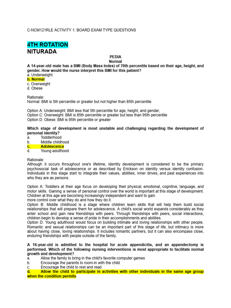 Board Exam Type Questions 3 | PDF | Adolescence | Urinary Tract Infection