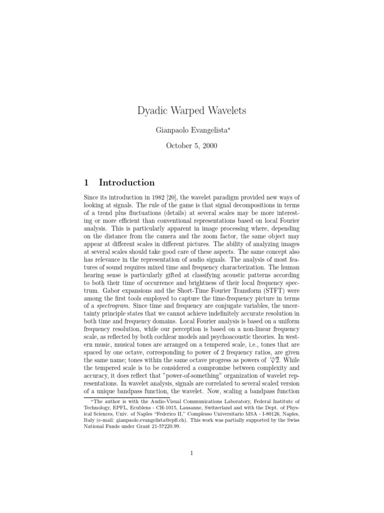 Dyadic Warped Wavelets | PDF | Wavelet | Basis (Linear Algebra)